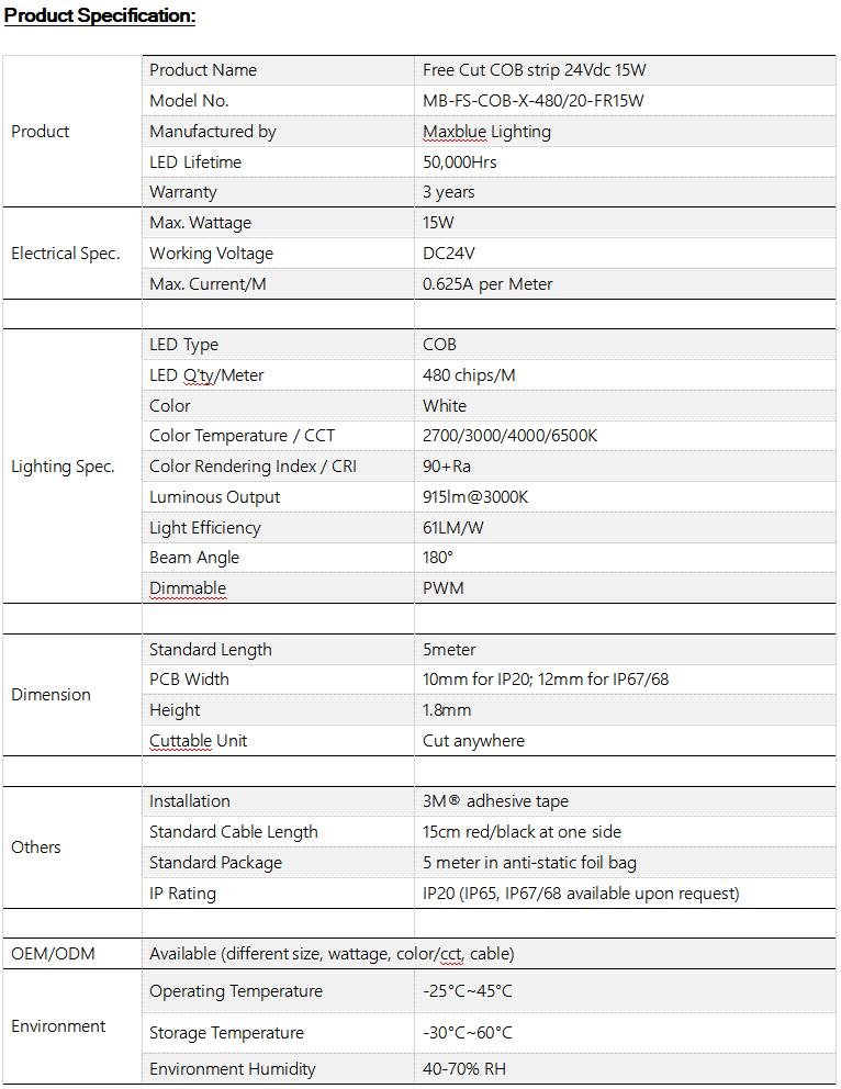 data sheet_ free cut cob strip - LED Strip Lighting, LED Downlight and ...